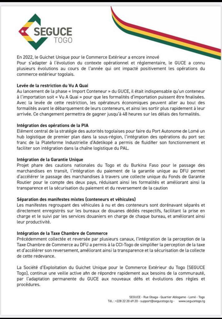 SEGUCE-Togo innove: réduction de formalités, la phase "Import Conteneur ...